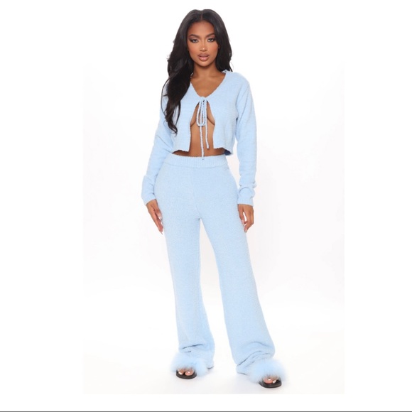 Fashion Nova | Other | Lets Get Cozy Light Blue Fuzzy 2 Piece Set ...